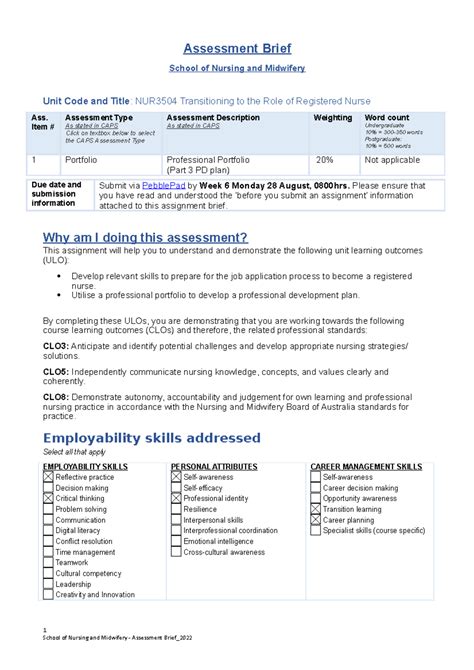 Pd Plan Instructions Pd Plan Assessment Brief School Of Nursing And Midwifery Unit Code And