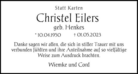 Traueranzeigen Von Christel Eilers Nordwest Trauerde