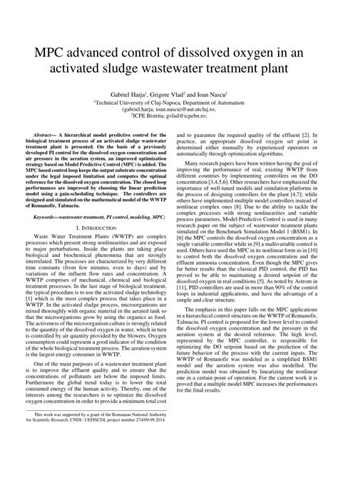 Pdf Mpc Advanced Control Of Dissolved Oxygen In An Activated Sludge