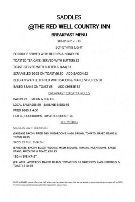 The Red Well Country Inn Full Menu Online