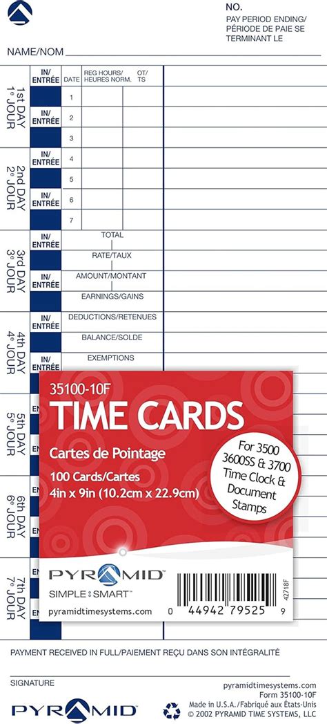 Buy Pyramid Englishfrench Genuine Time Cards For 3500 3550ss 3600ss