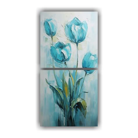 Dos Cuadros Fotografía De Belleza Con Un Cuadro De Tulipanes Turquesas
