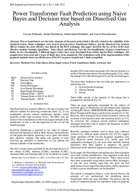 Pdf Power Transformer Fault Prediction Using Naive Bayes And Decision