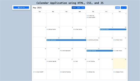 Calendar Application Using Html Css And Javascript Sourcecodester