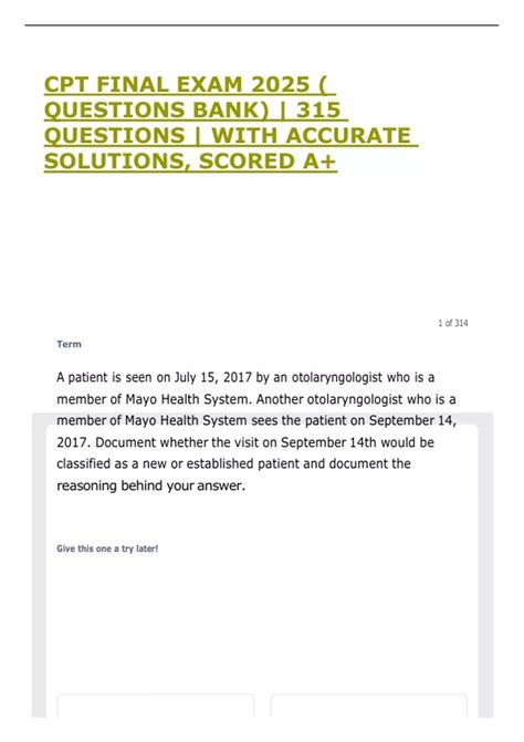 Updated Cpt Final Exam 2025 Questions Bank 315 Questions With