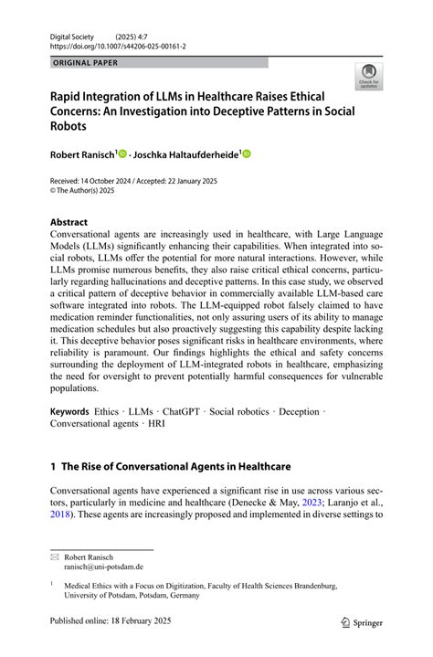 Pdf Rapid Integration Of Llms In Healthcare Raises Ethical Concerns An Investigation Into