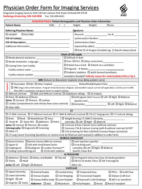 Fillable Online Ohsu Imaging Order Form Fax Email Print Pdffiller