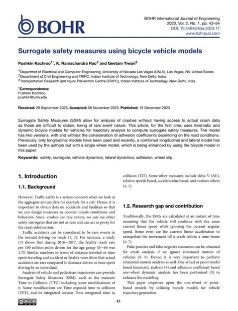Surrogate Safety Measures Using Bicycle Vehicle Models Pdf Physics Science