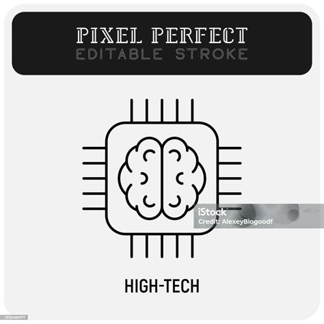 하이테크 얇은 선 아이콘 마이크로 칩의 뇌 인공지능 픽셀 완벽 편집 가능한 스트로크 벡터 그림입니다 Cpu에 대한 스톡 벡터 아트 및 기타 이미지 Istock