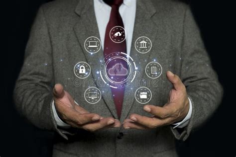 Businessman Holding Icon Cloud Computing Network And Icon Connection