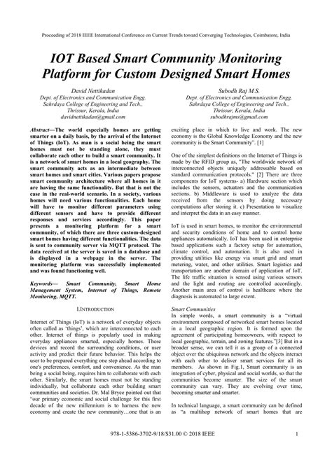 PDF IOT Based Smart Community Monitoring Platform For Custom Designed Smart Homes