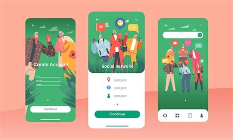 Premium Vector Social Network Mobile App Page Onboard Screen Template Senior Characters With