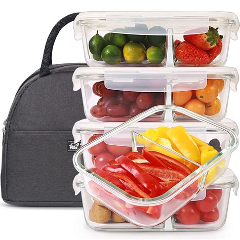 Das Trust 5 Pack 36oz Food Storage Containers 2 Compartment Glass Meal