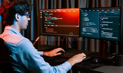 It Developer Creating Online Software Information Coding On Pc Screen