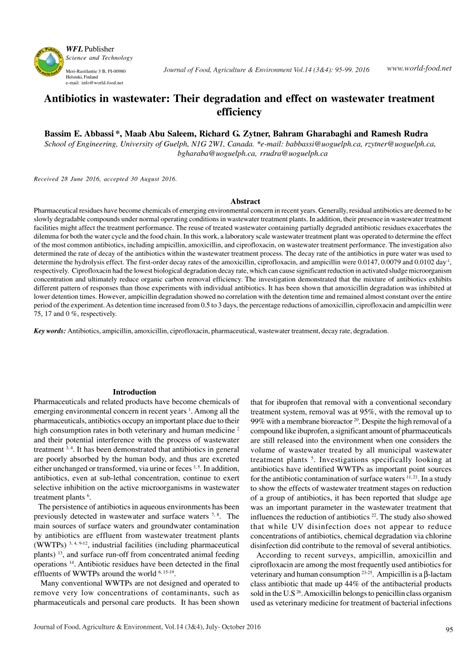 PDF Antibiotics In Wastewater Their Degradation And Effect On Wastewater Treatment Efficiency