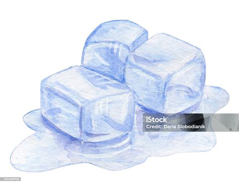 블루 크리스탈 얼음 큐브를 녹입니다 엽서 초대장 배너 포장 배경에 대한 수채화 손으로 그린 그림 녹기에 대한 스톡 벡터 아트 및 기타 이미지 Istock