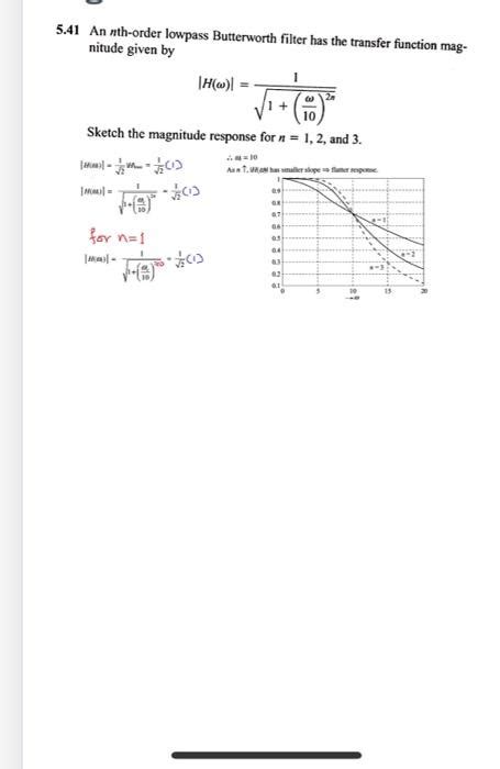 Solved 5 41 An Nth Order Lowpass Butterworth Filter Has The