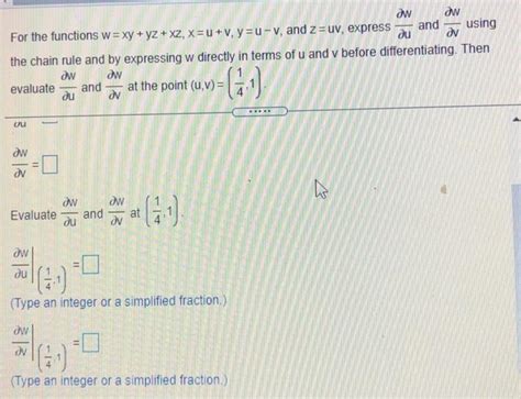 solved ow ow for the functions w xy y2 xz x u v