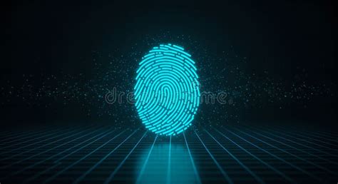 Glowing Cyan Digital Fingerprint On Dark Grid Surface Stock Illustration Illustration Of