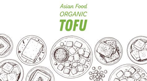 두부 상단보기 손으로 그린 벡터 일러스트레이션 두부 스케치 아시아 음식 두부 요리 비건 음식 빈티지 디자인 템플릿 제품 디자인 포장 조리법 책 메뉴에 좋습니다 개체 그룹에