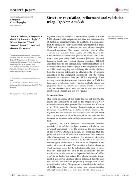 Pdf Structure Calculation Refinement And Validation Using Ccpnmr Analysis
