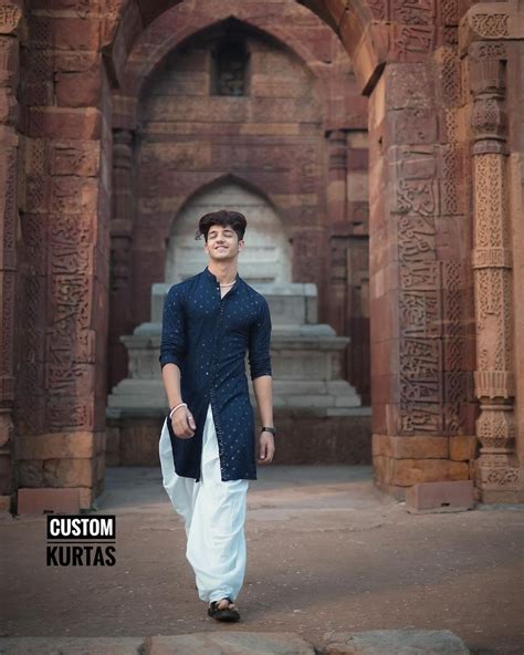 Designer Mens Kurta Set Navy Blue Chikankari Kurta With White Patiala