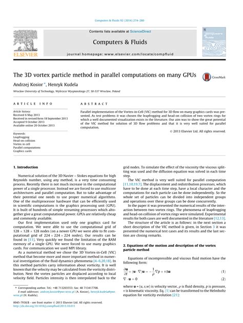 Pdf The 3d Vortex Particle Method In Parallel Computations On Many Gpus