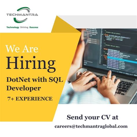 techmantra global we are hiring dotnet with sql developer for dubai