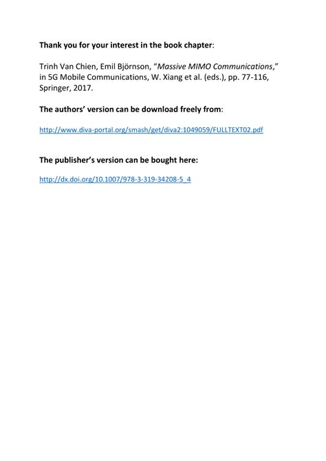 Pdf Massive Mimo Communications