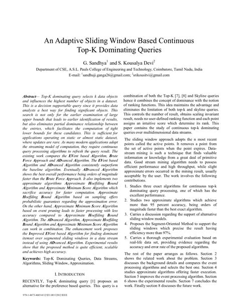 Pdf An Adaptive Sliding Window Based Continuous Top K Dominating Queries