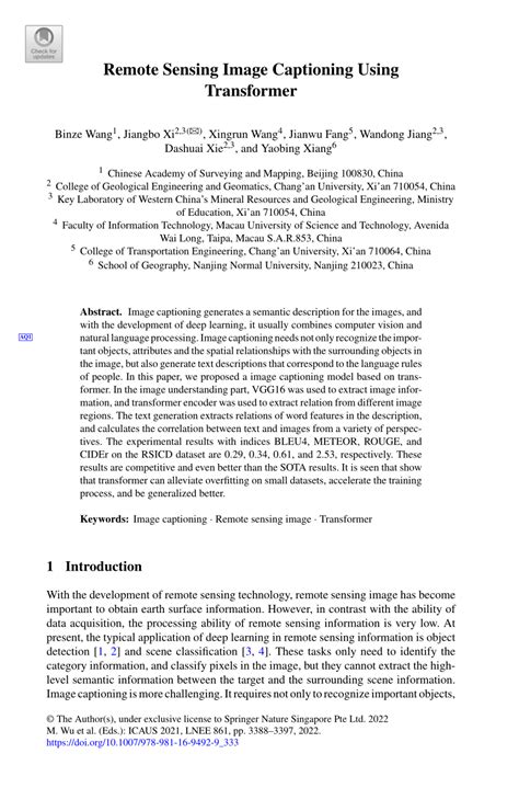 Pdf Remote Sensing Image Captioning Using Transformer