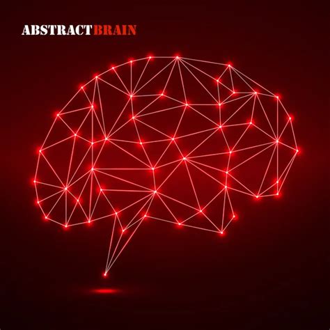 Abstract polygonal brain with glowing dots and lines, network connections. Vector illustration ...