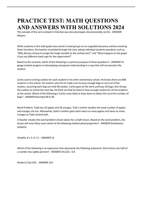 Practice Test Math Questions And Answers With Solutions 2024 Mathnasium Job Stuvia Us