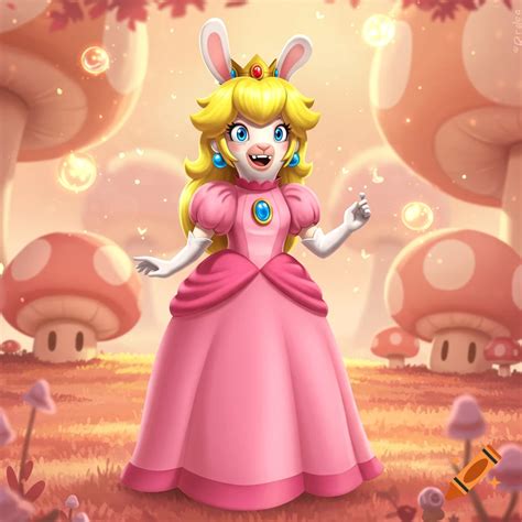 A 3d Render Of Princess Peach In A Pink Gown And Crown Standing In A