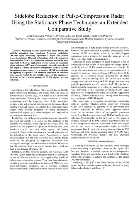 Pdf Sidelobe Reduction In Pulse Compression Radar Using The Stationary Phase Technique An