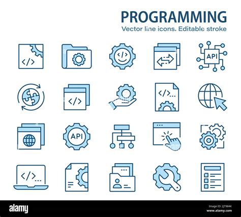 Programming Line Icons Set Of Software Coding Dev Develop And More Editable Stroke Stock