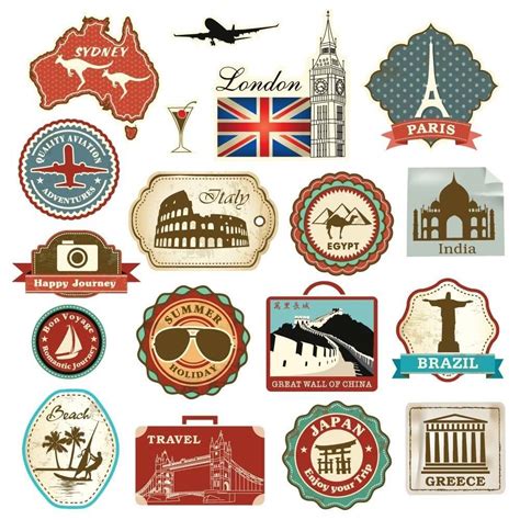 Retro Vintage Travel Suitcase Stickers Set Of 18 Luggage Decal Labels