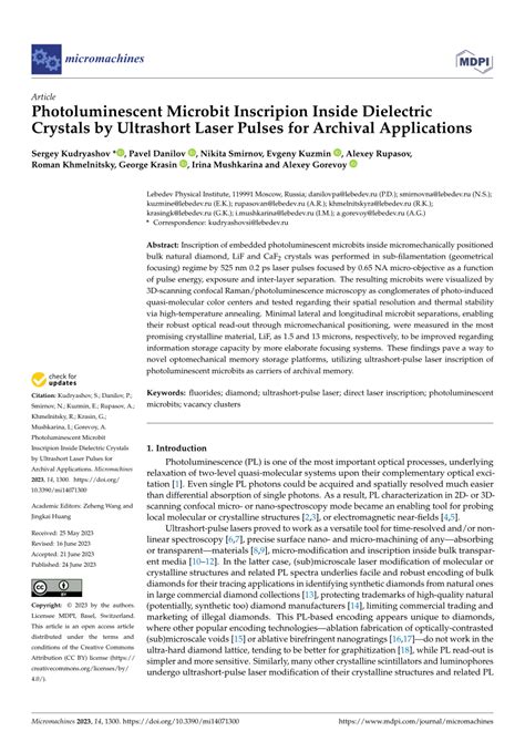 Pdf Photoluminescent Microbit Inscripion Inside Dielectric Crystals By Ultrashort Laser Pulses