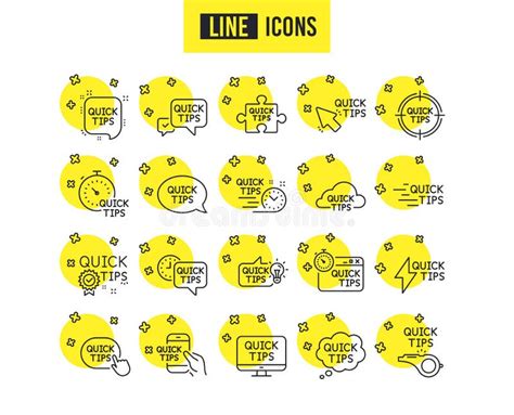quick tips line icons set of helpful tricks solution and quickstart