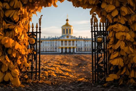 Premium Ai Image Autumn At The Palace Golden Foliage Reflective Pools