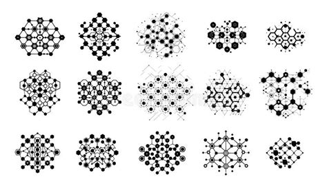 Hexagonal Chemical Mesh Icons Vector Set Molecular Structure Grids Chemistry Patterns Dna