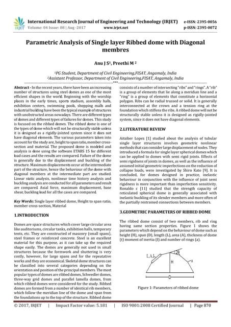 Parametric Analysis Of Single Layer Ribbed Dome With Diagonal Membres Pdf