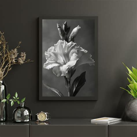 Black And White Floral Art Print Elegant Botanical Illustration