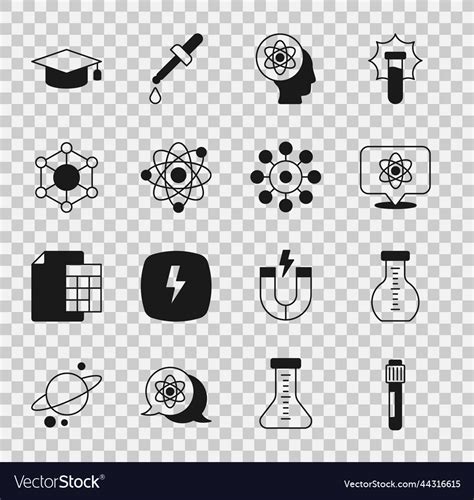 Set Test Tube Atom Molecule Graduation Cap Vector Image