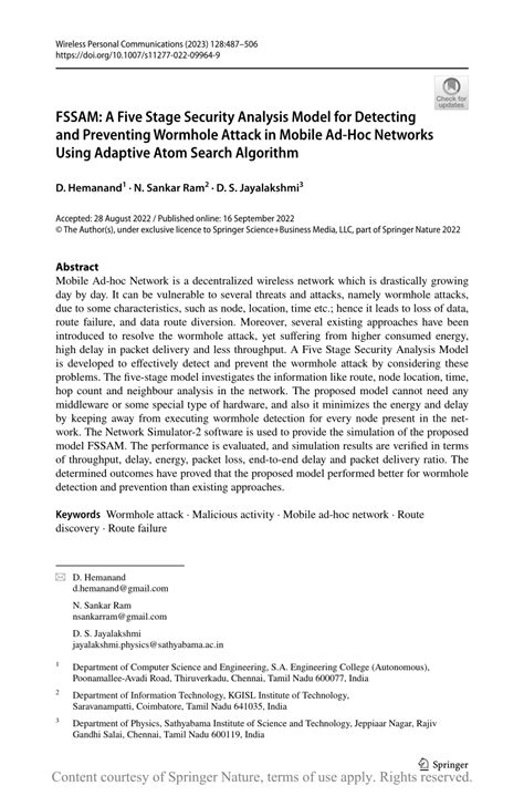 Fssam A Five Stage Security Analysis Model For Detecting And Preventing Wormhole Attack In