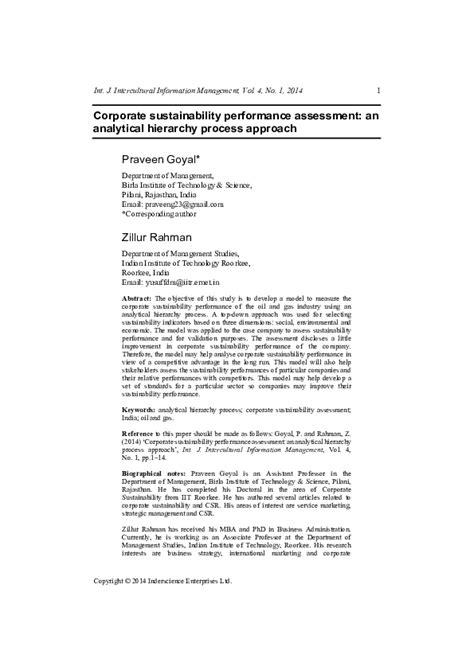 Pdf Corporate Sustainability Performance Assessment An Analytical