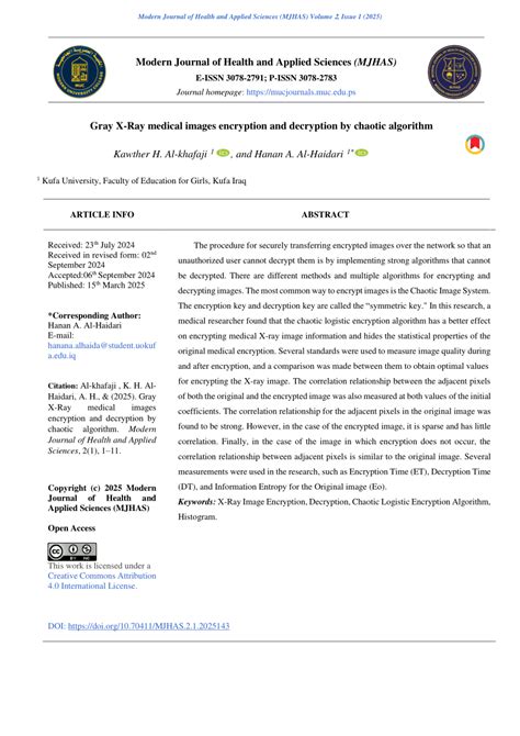 Pdf Gray X Ray Medical Images Encryption And Decryption By Chaotic Algorithm