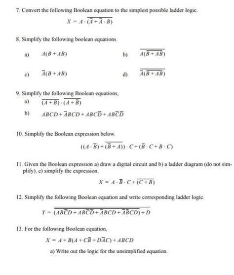 Solved 7 Convert The Following Boolean Equation To The