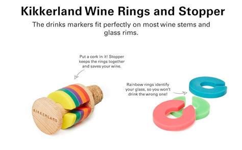 Kikkerland Rainbow Wine Rings And Stopper Multi Colour Drink Markers