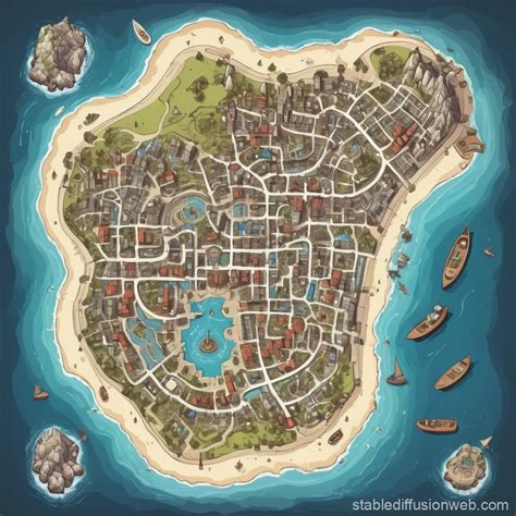 Seaside City Map In Top View Style Stable Diffusion Online